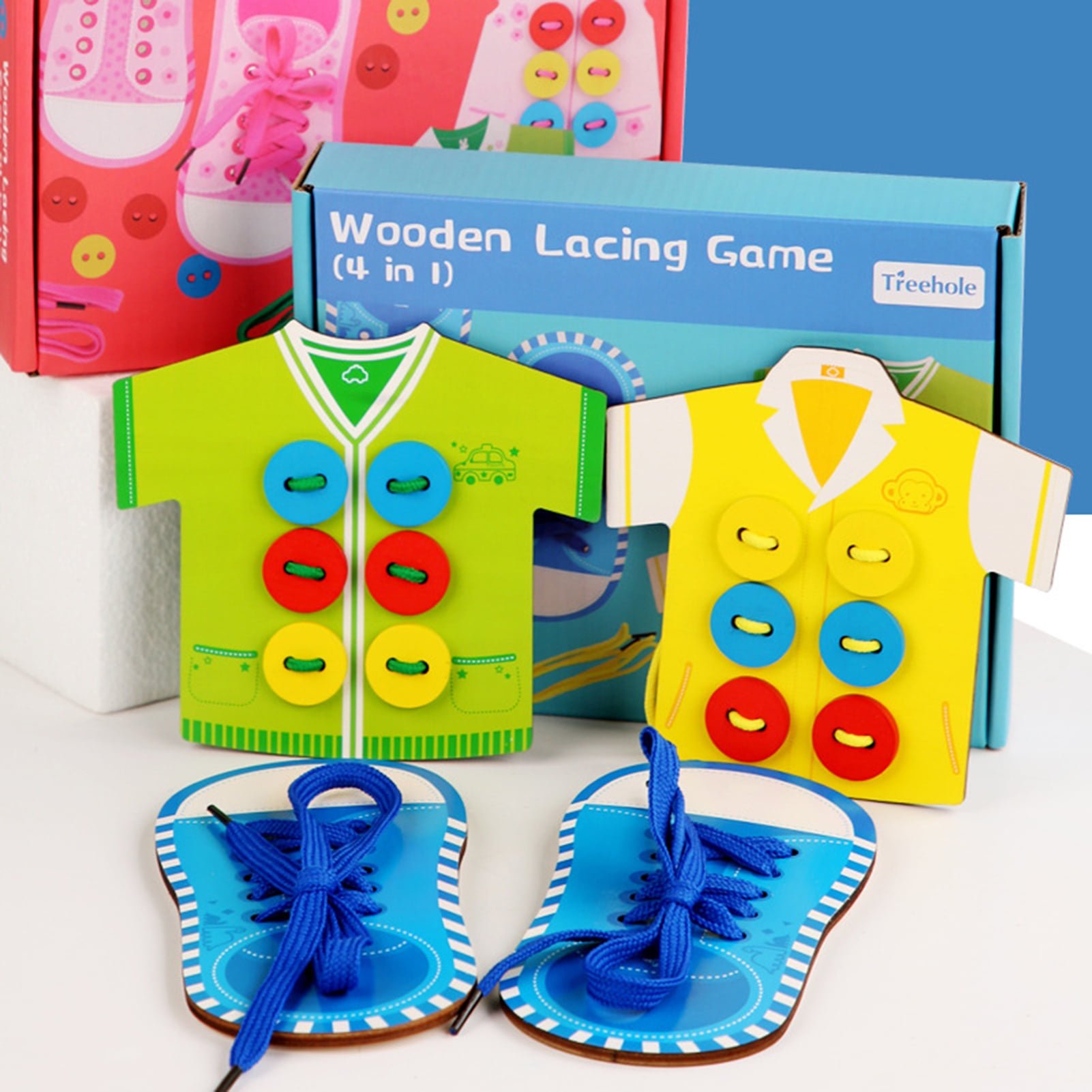 Wooden Lacing & Buttoning Toy Set – Montessori Life Skills Toy for Kids ...