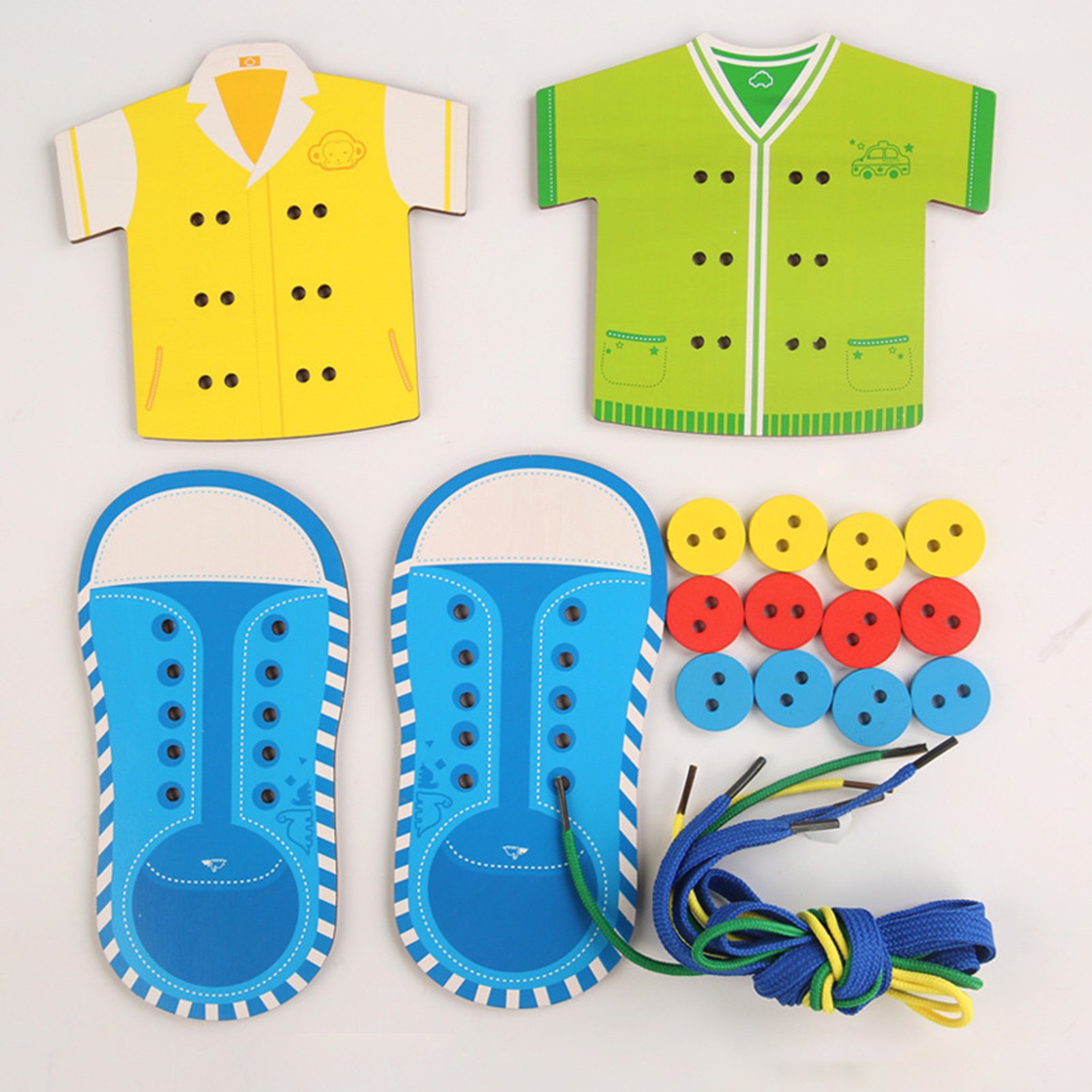 Wooden Lacing & Buttoning Toy Set – Montessori Life Skills Toy for Kids ...
